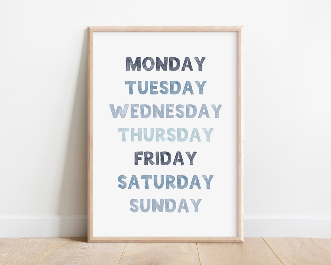 Blue Days of the Week Poster Digital Print Educational Print ...