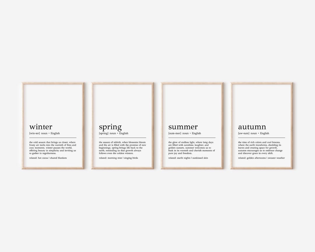 Seasonal Definition Prints: Minimalist Typography Art (set of 4 ...