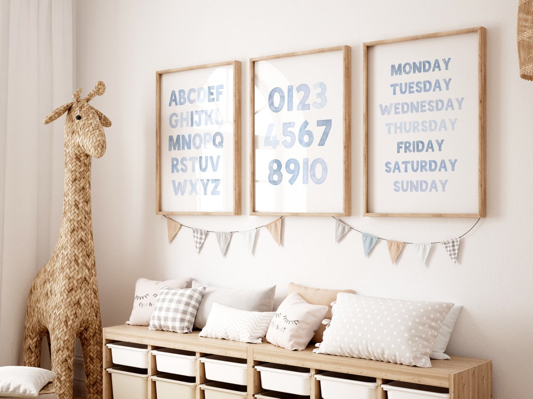 Baby Blue Alphabet, Numbers and Days of the Week Posters | Set of 3 ...