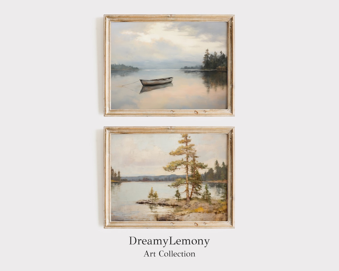 Lake House Painting Prints SET: Rustic Cabin Decor (set of 2) (digital ...