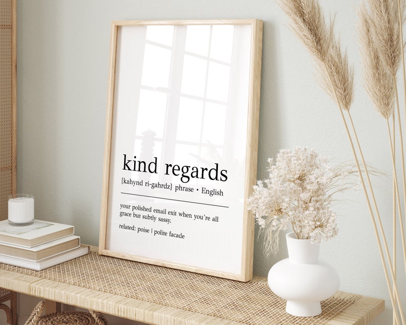 Kind Regards Definition Print: Funny Office Wall Art (digital Print) - Etsy