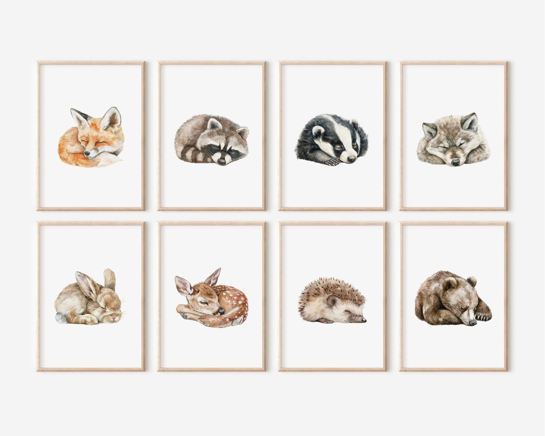 Sleeping Woodland Animals Nursery Prints: Forest Friends Set of 8 ...