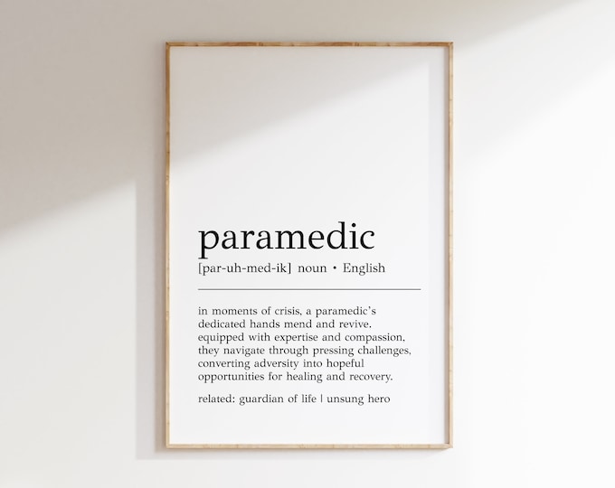 Paramedic Definition Print, PMD Gift, Paramedic Office Decor, Medical ...