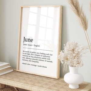 June Definition Print Summer Decor June Wall Art Minimalist Print ...