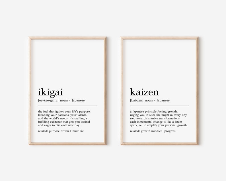 Ikigai and Kaizen Definition Prints: Japanese Wall Art (set of 2 ...