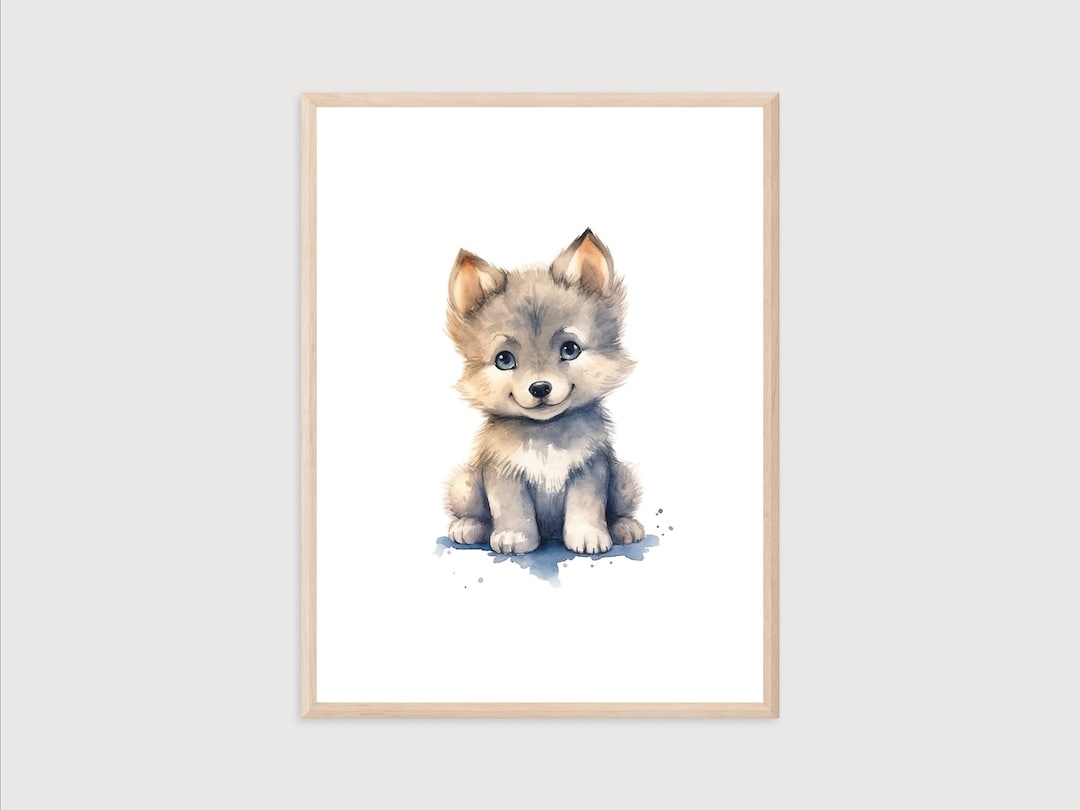 Baby Wolf Print | Animal Digital Print | Watercolor Wolf | Nursery ...