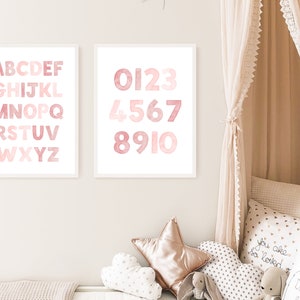 Pink Alphabet and Numbers Posters | Set of 2 Educational Prints ...