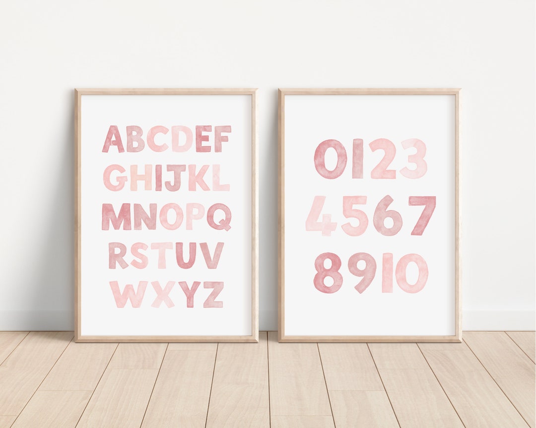 Pink Alphabet and Numbers Posters | Set of 2 Educational Prints ...