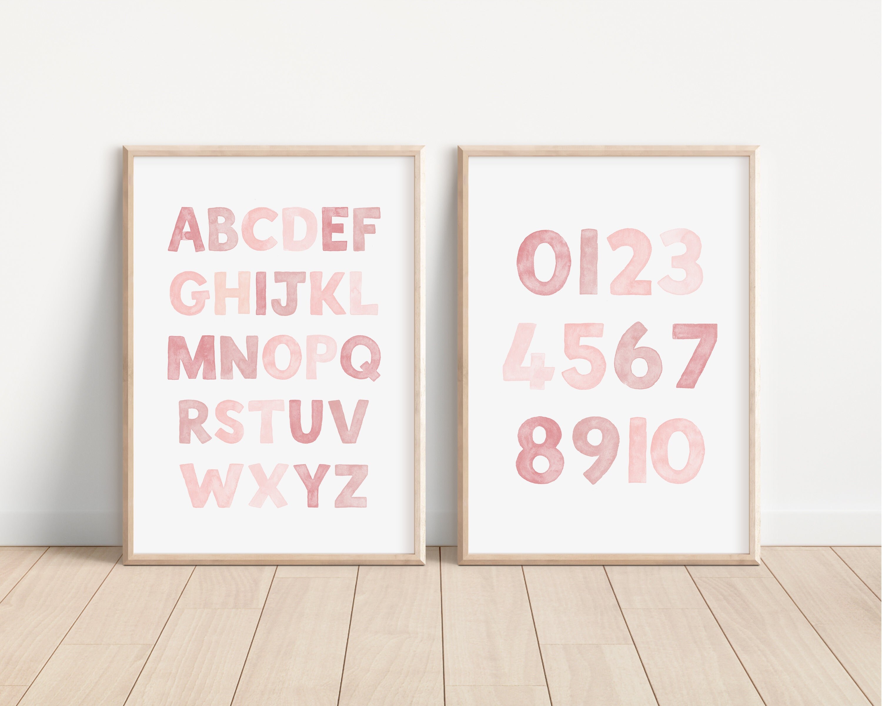 Pink Alphabet and Numbers Print Set: Educational Nursery Decor (digital ...