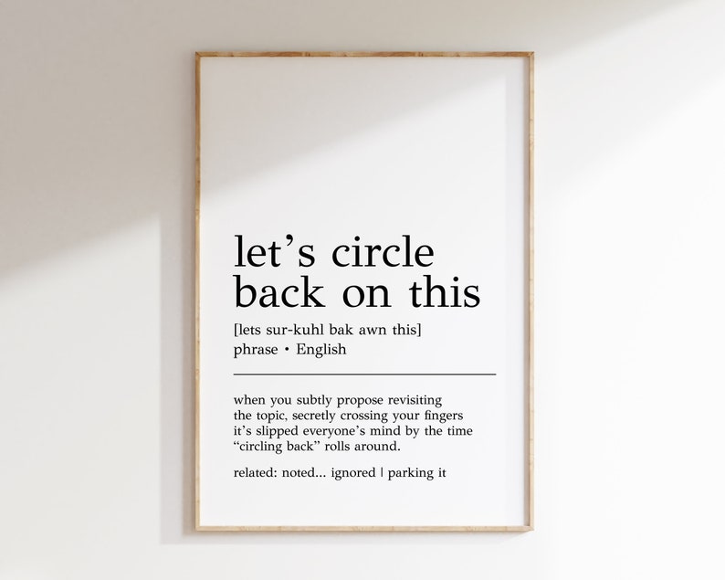 Let's Circle Back Definition Print | Funny Office Wall Art | Home ...