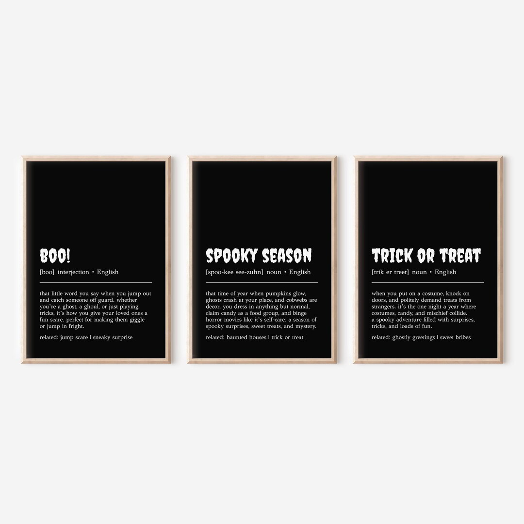 Funny Halloween Definition Prints: Spooky Season Wall Art (set of 3 ...