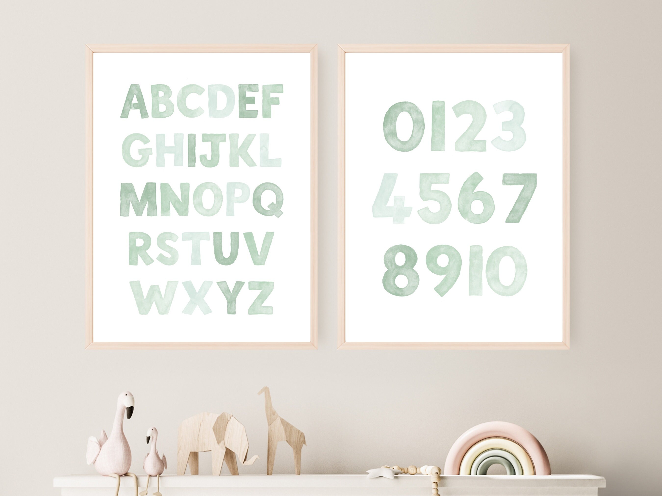 Green Alphabet and Numbers Posters Set of 2 Educational - Etsy