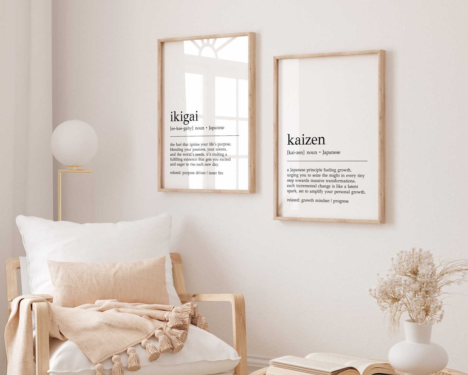 Ikigai and Kaizen Definition Prints: Japanese Wall Art (set of 2 ...