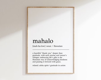 Mahalo Definition Print, Hawaiian Wall Art, Mahalo Poster, Aloha Gift ...