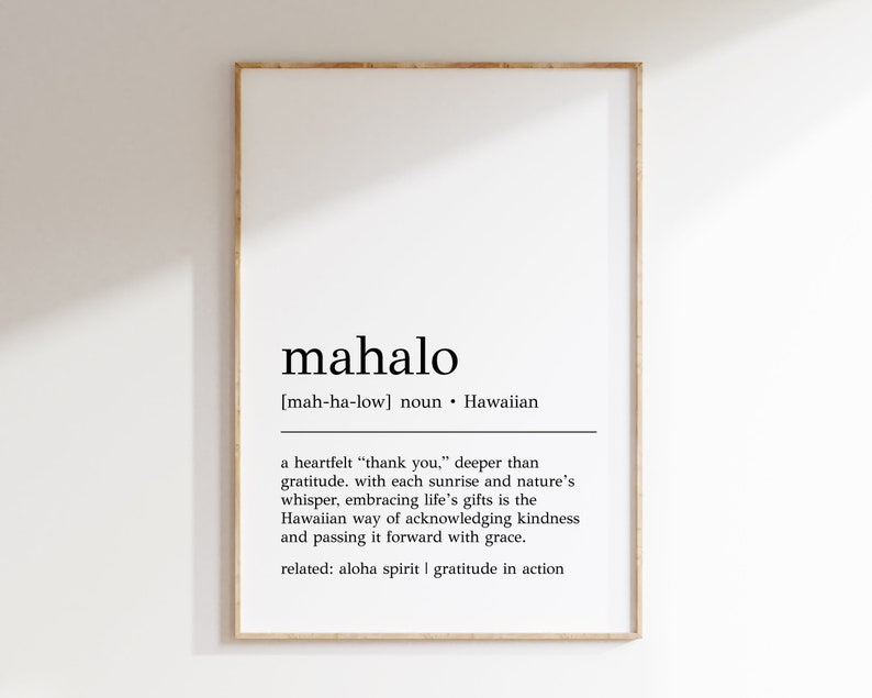 Mahalo Definition Print: Hawaiian Gratitude Wall Art (digital Print) - Etsy