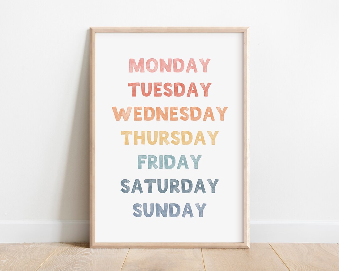 Boho Rainbow Days of the Week Poster Digital Print Educational Wall Art ...