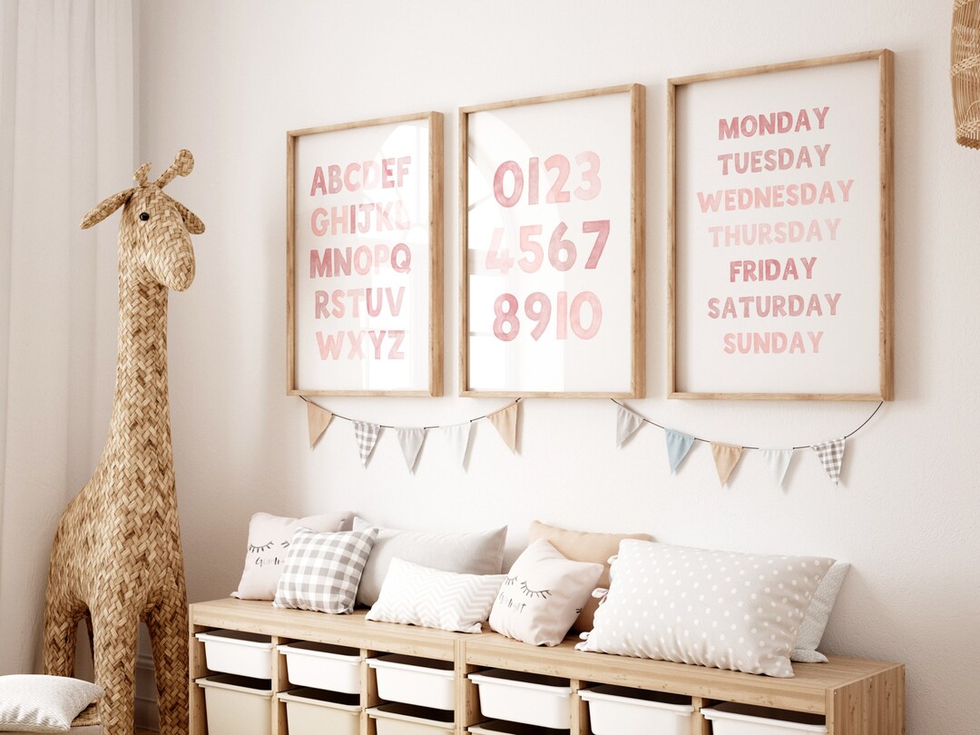 Pink Alphabet, Numbers, Days of the Week Prints: Homeschool Decor (set ...