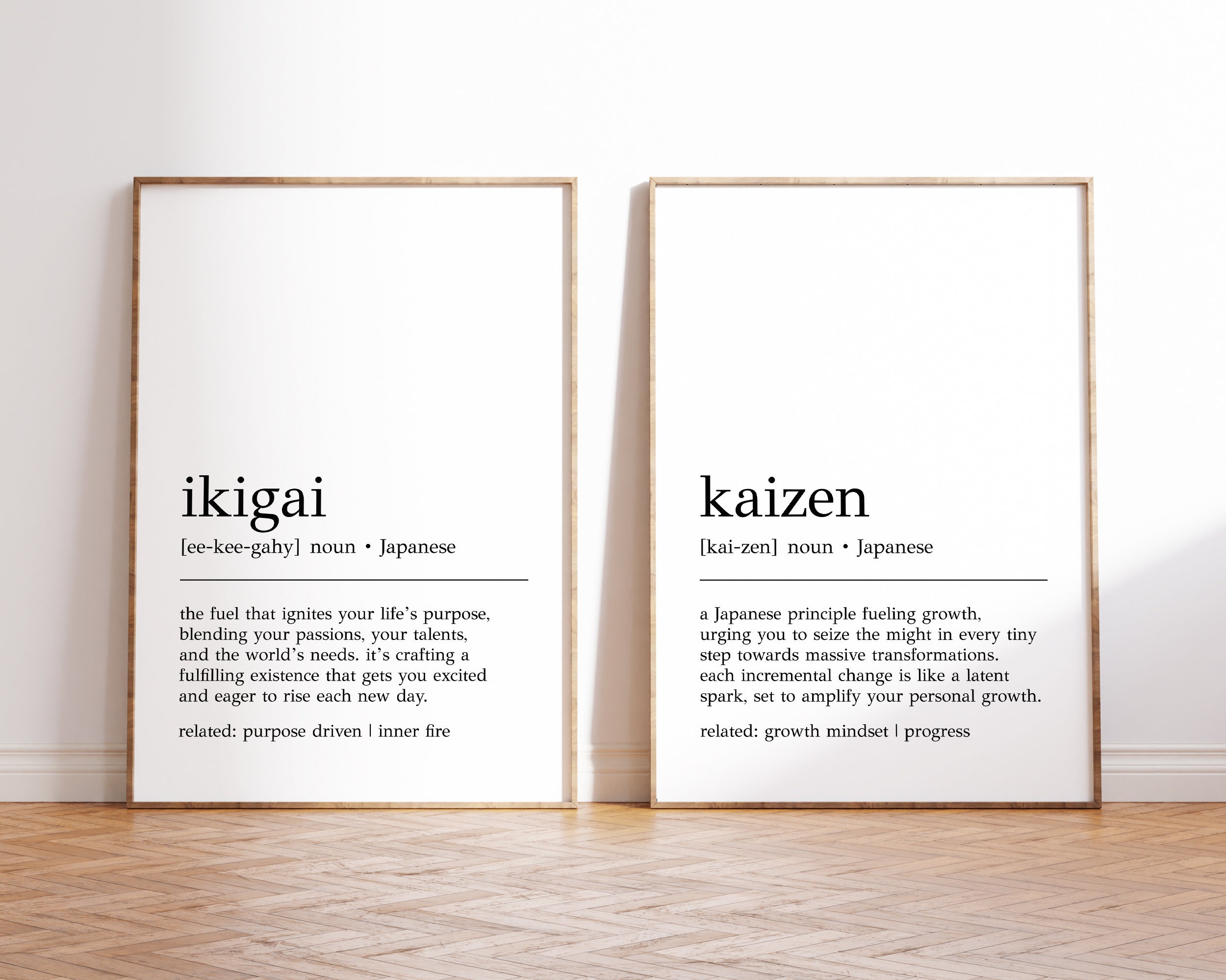 Ikigai and Kaizen Definition Prints: Japanese Wall Art (set of 2 ...