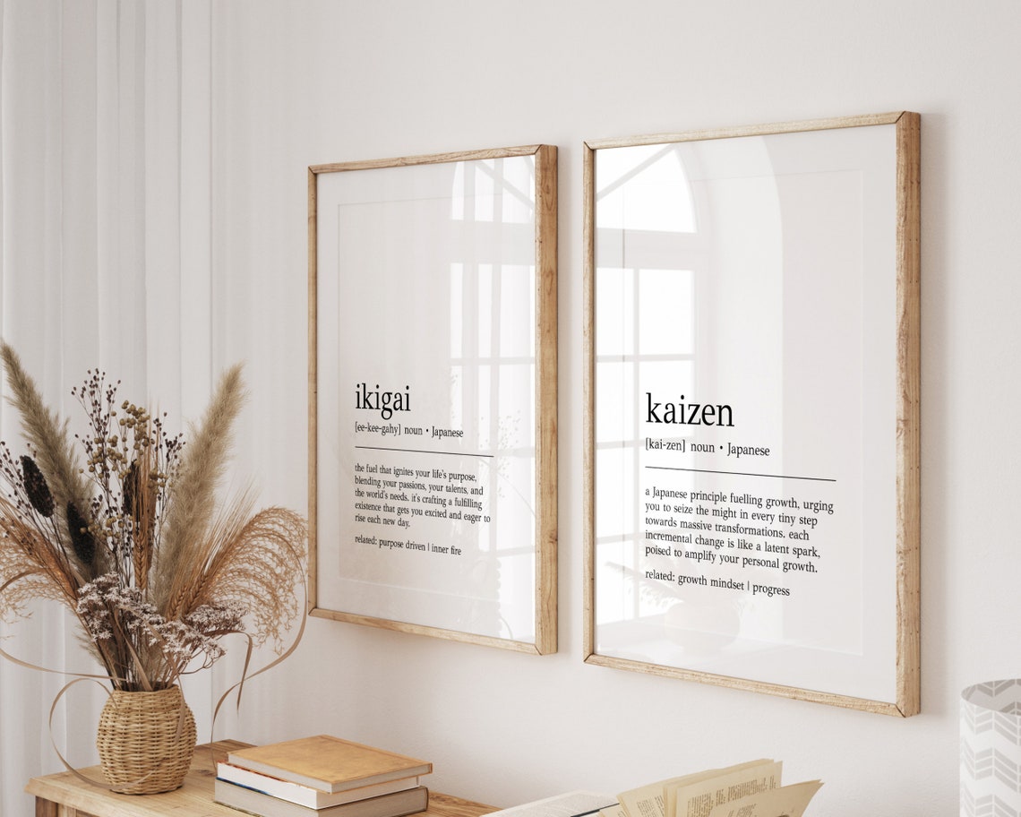 Ikigai and Kaizen Definition Prints Set of 2 Japanese - Etsy