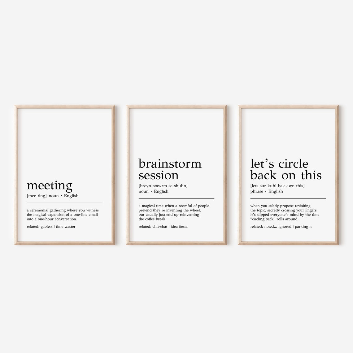 Funny Meeting Room Wall Art set of 3 Prints Office Humor Prints Quirky ...