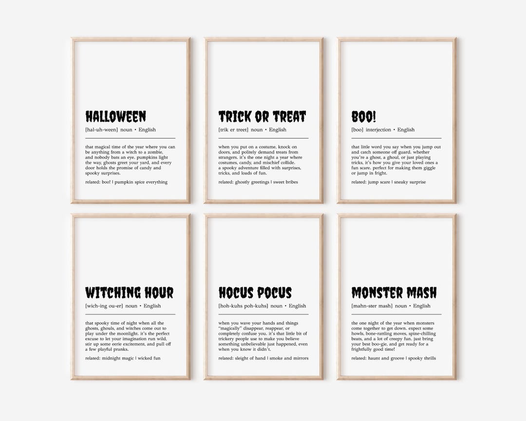 Halloween Definition Prints | Set of 6 | Funny Halloween Wall Art ...