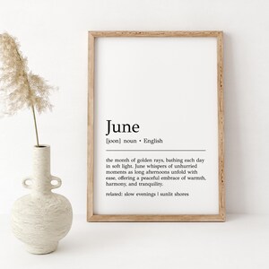 June Definition Print | Summer Decor | June Wall Art | Minimalist Print ...