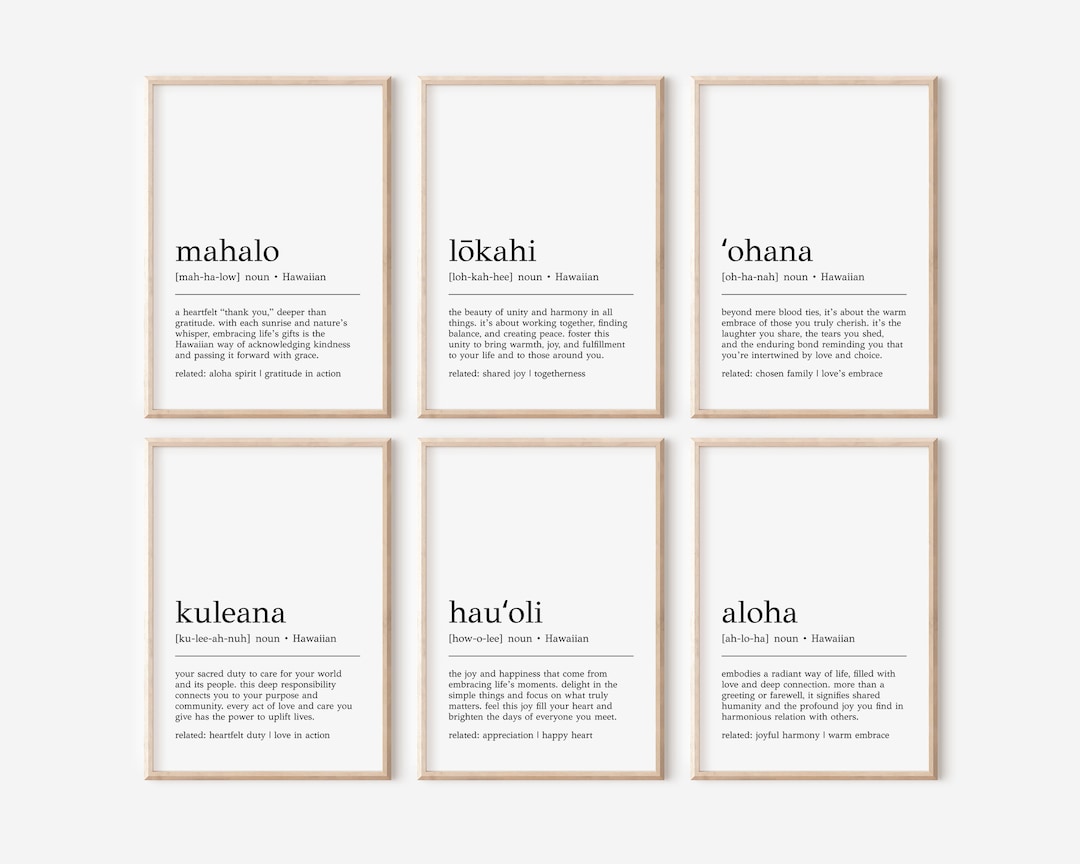 Hawaiian Definition Prints | Set of 6 | Inspirational Wall Art ...