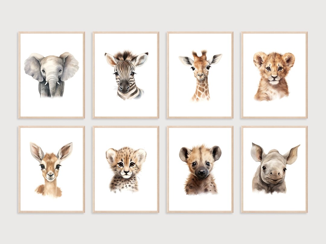 Safari Animal Nursery Prints: Set of 8, Jungle Theme (digital Print) - Etsy