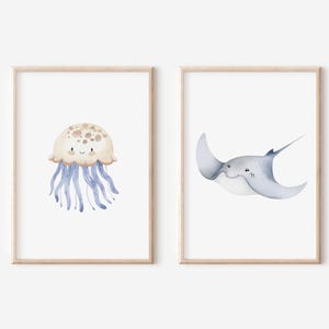 Set of 8 Ocean Animal Prints, Sea Creatures Art, Ocean Nursery Decor ...