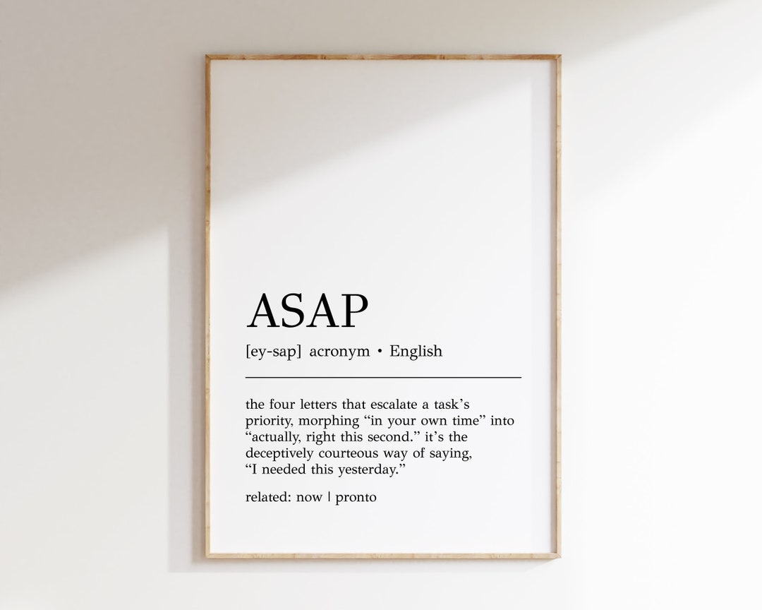 ASAP Definition Print | Funny Office Decor | ASAP Wall Art | ASAP Print ...