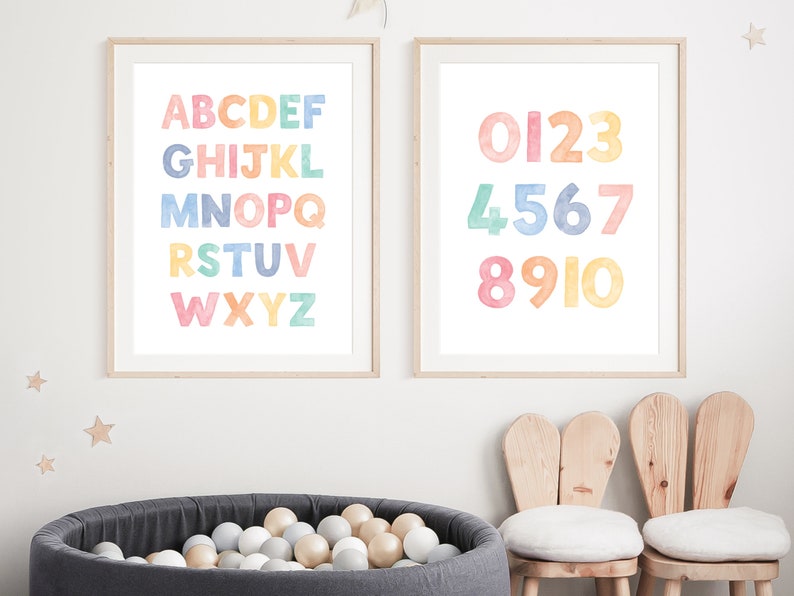 Rainbow Alphabet and Numbers Posters Set of 2 Educational - Etsy