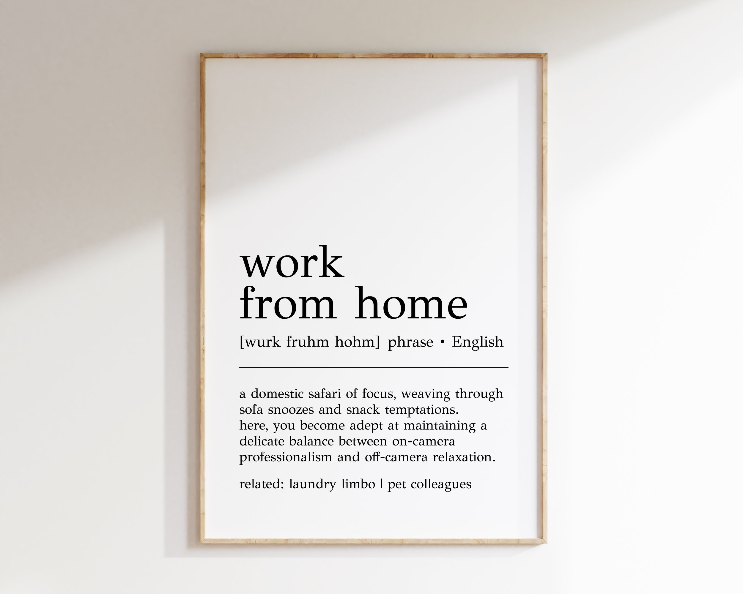 Work From Home Definition Print | Funny Office Decor | Work From Home ...