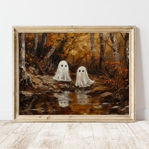 Halloween Print | Fall Forest Print | Halloween Wall Art | Ghost Art ...