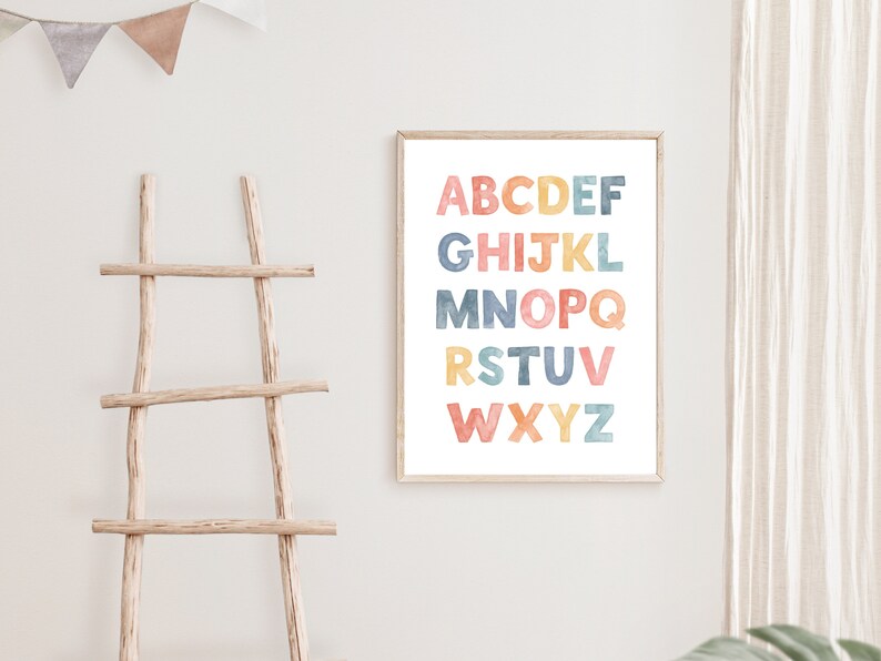 Boho Rainbow Alphabet, Numbers, Days of the Week Print Set (digital ...