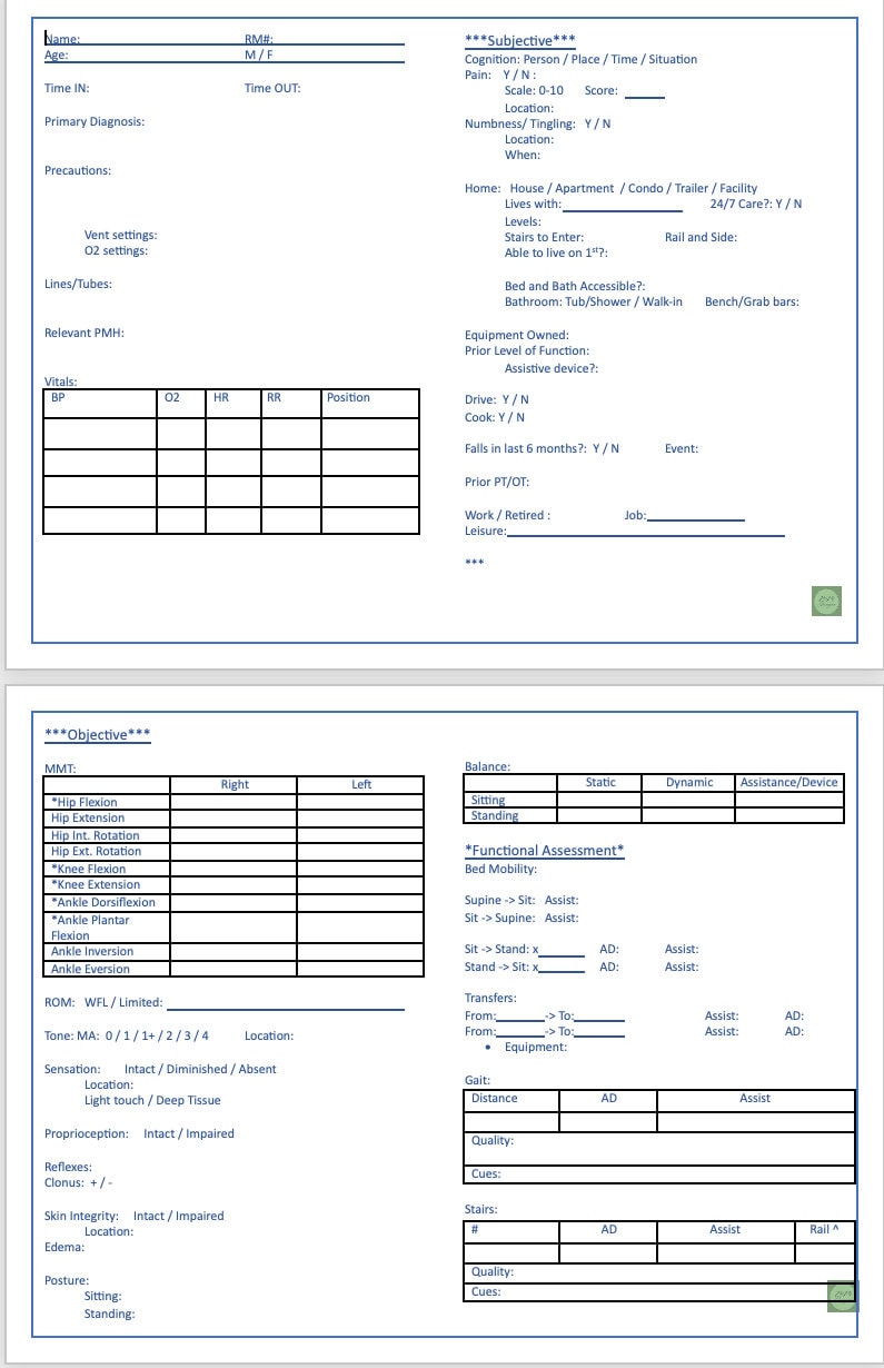 PT Acute Care Eval Template - NEURO Edition - Etsy