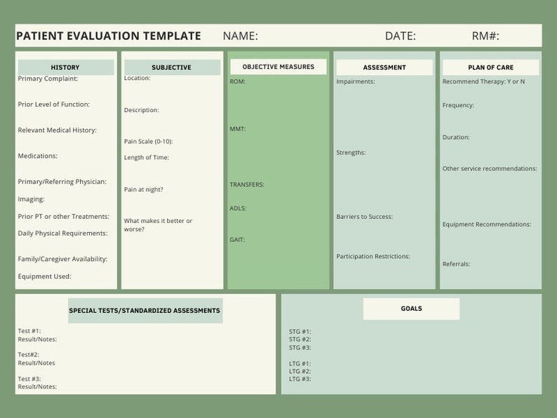 PT Evaluation Template, Physical Therapy - Etsy
