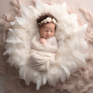 White Feathered Digital Backdrop for Newborn Photography, Baby Backdrop ...