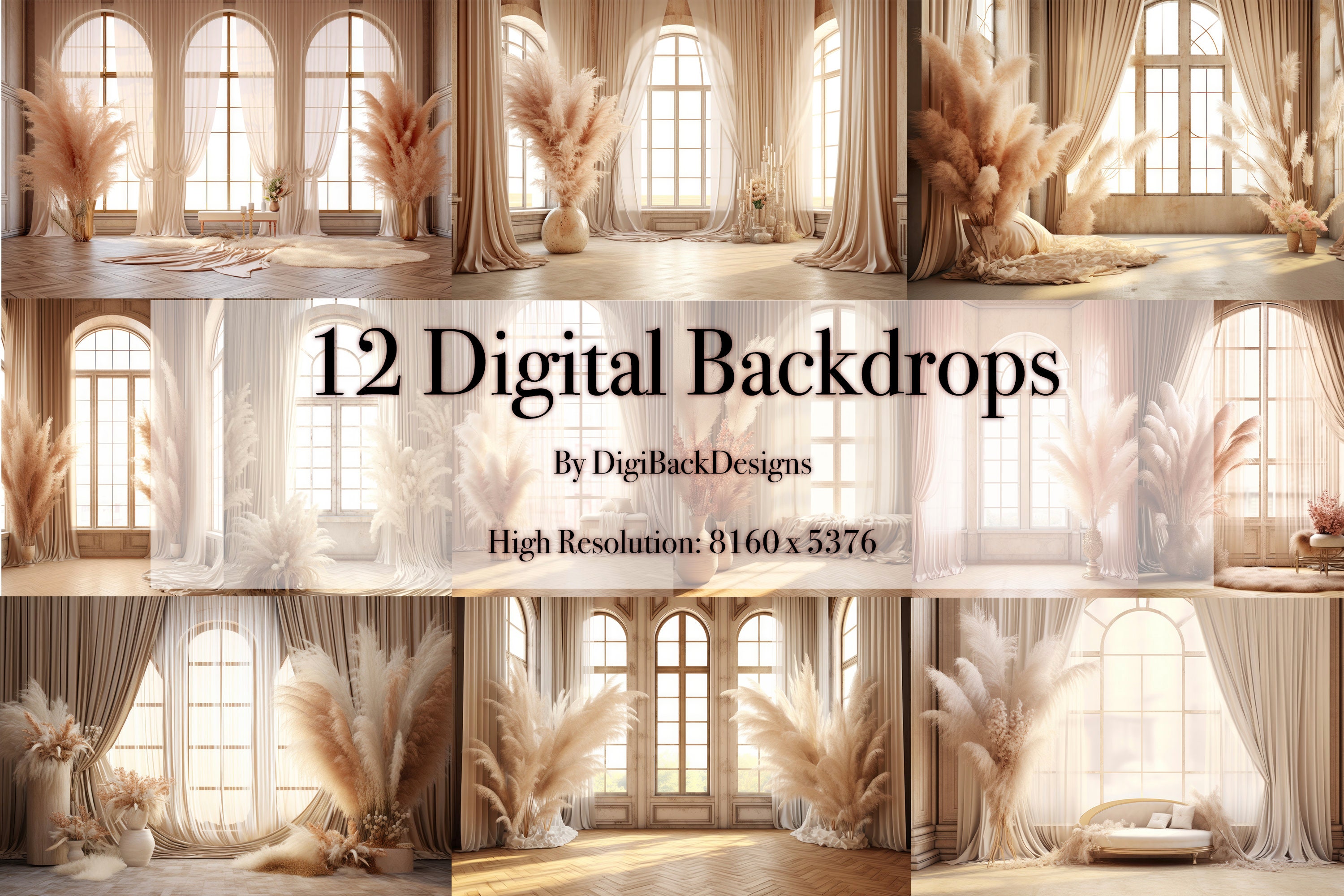 12 Digital Backdrops, Maternity Backdrop Sets, Boho Indoor Maternity ...