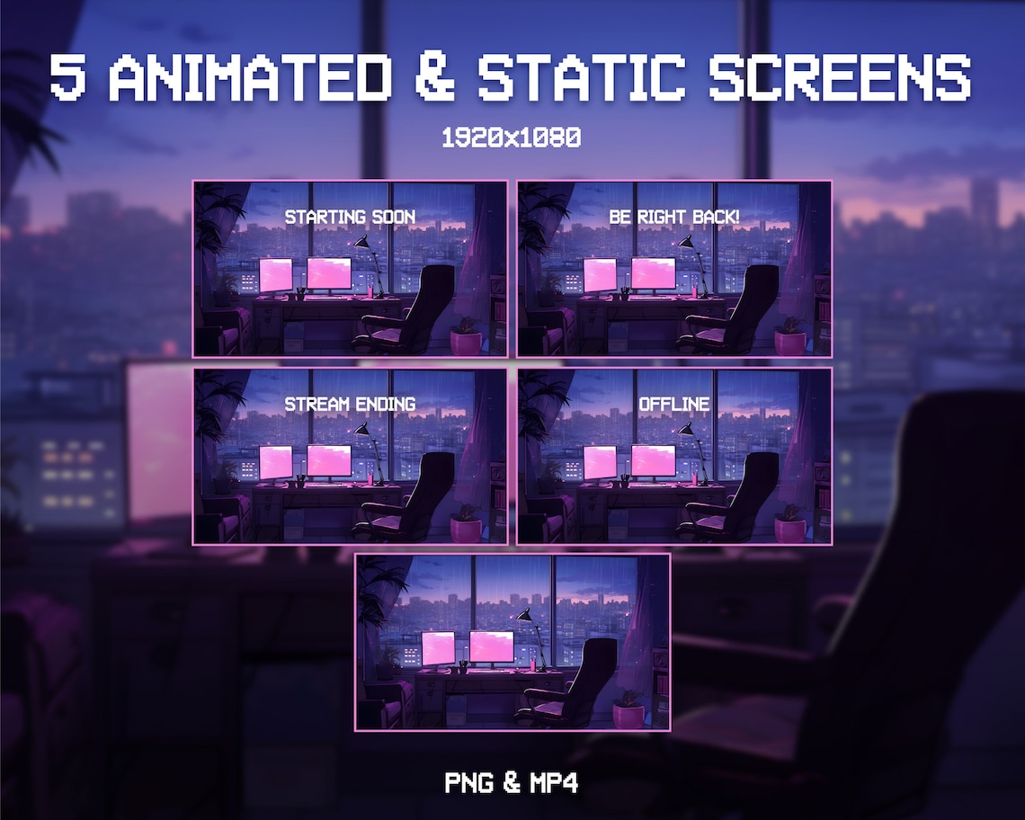 Animated Lofi Twitch Stream Screens Lofi Streaming Setup - Etsy