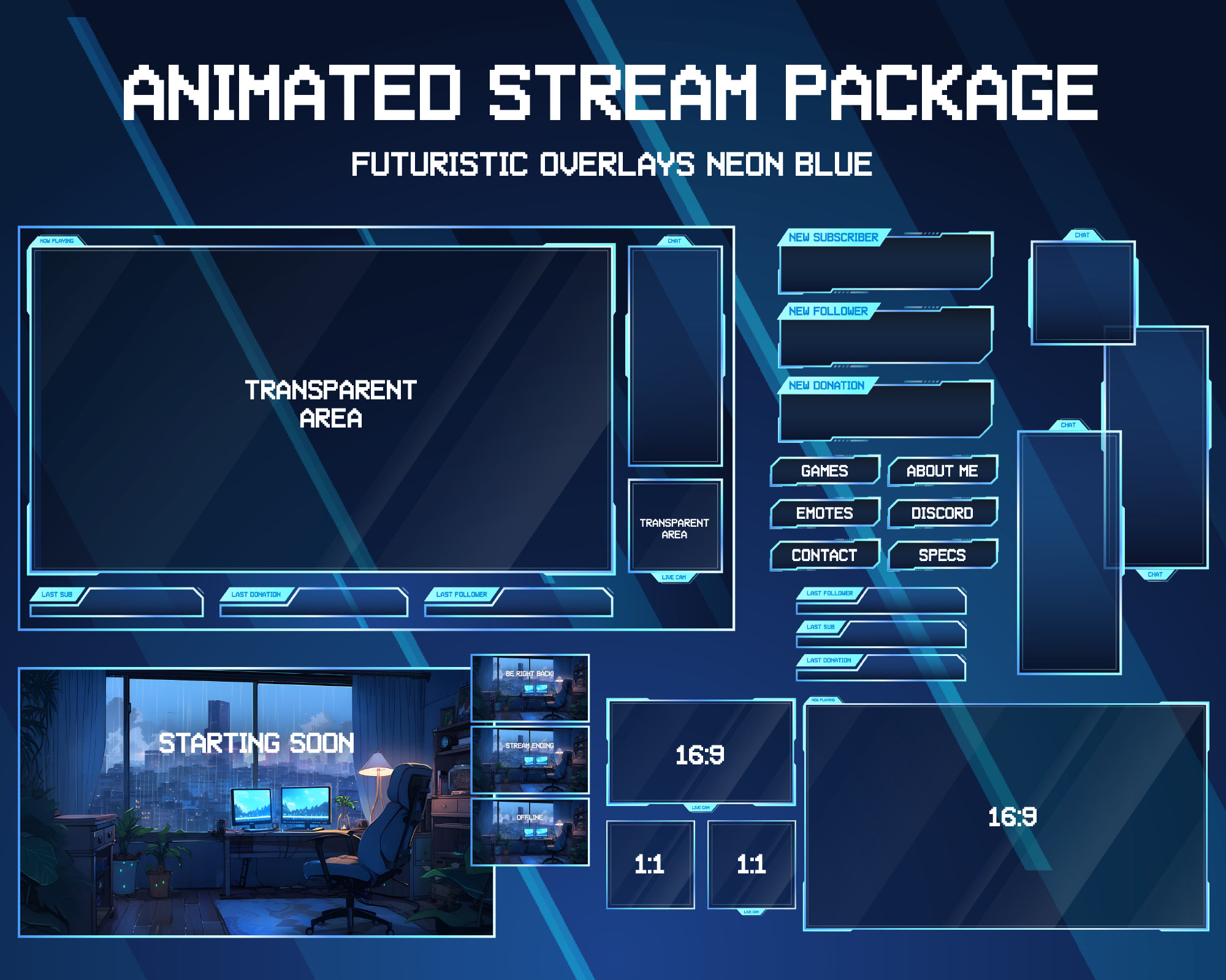 Sala de juegos animada Lofi Twitch Overlay Stream Package / Cool Neon ...