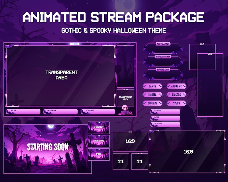Animated Halloween Twitch Overlay Stream Package Gothic Spooky Twitch Overlay Purple Animated ...