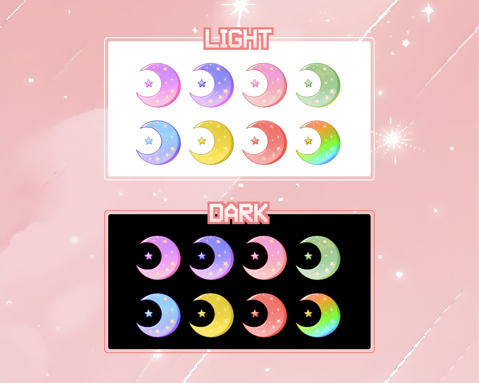 Starry Moon Twitch Emotes | Stream Emotes | Discord | Celestial | Cute ...