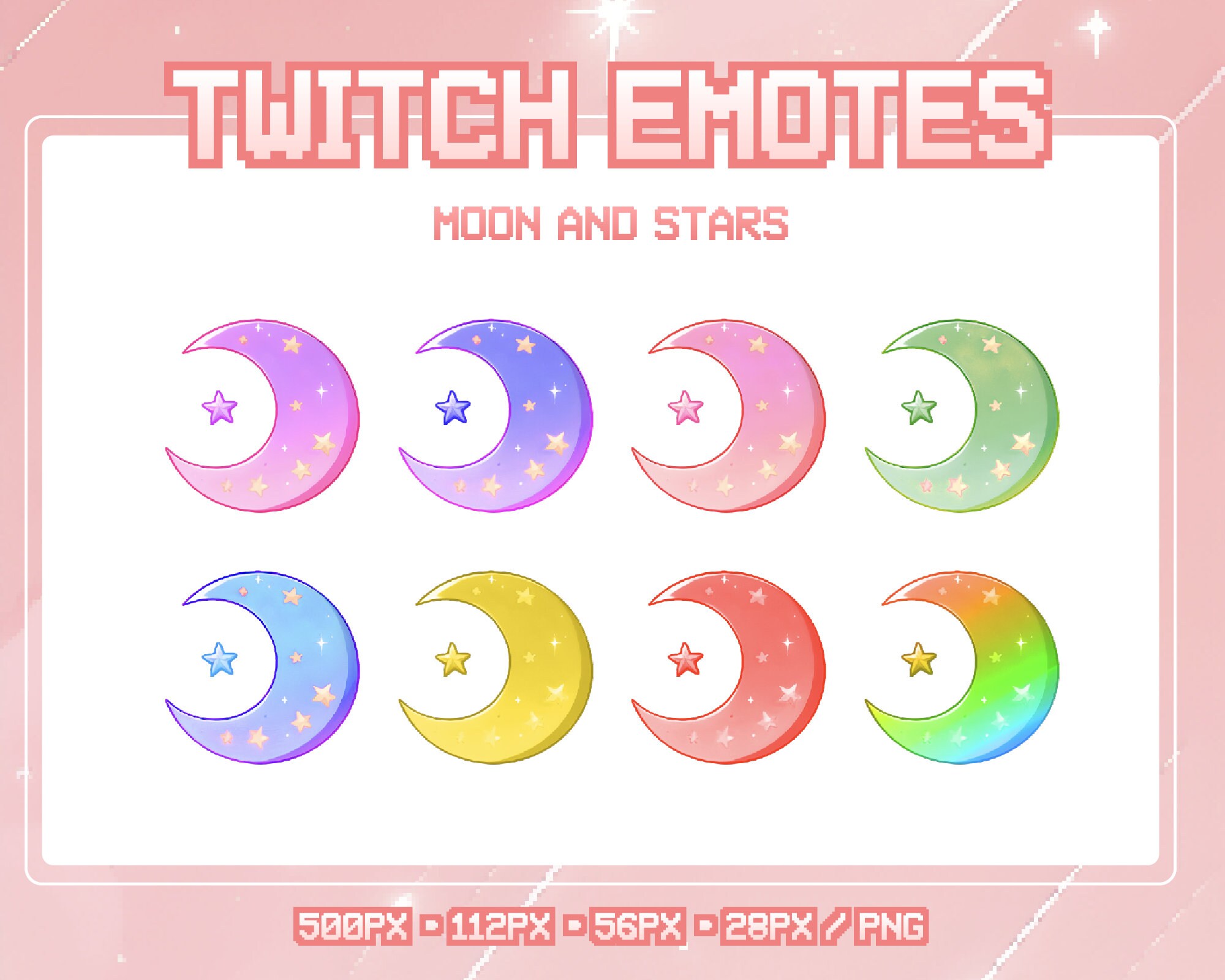 Starry Moon Twitch Emotes | Stream Emotes | Discord | Celestial | Cute ...