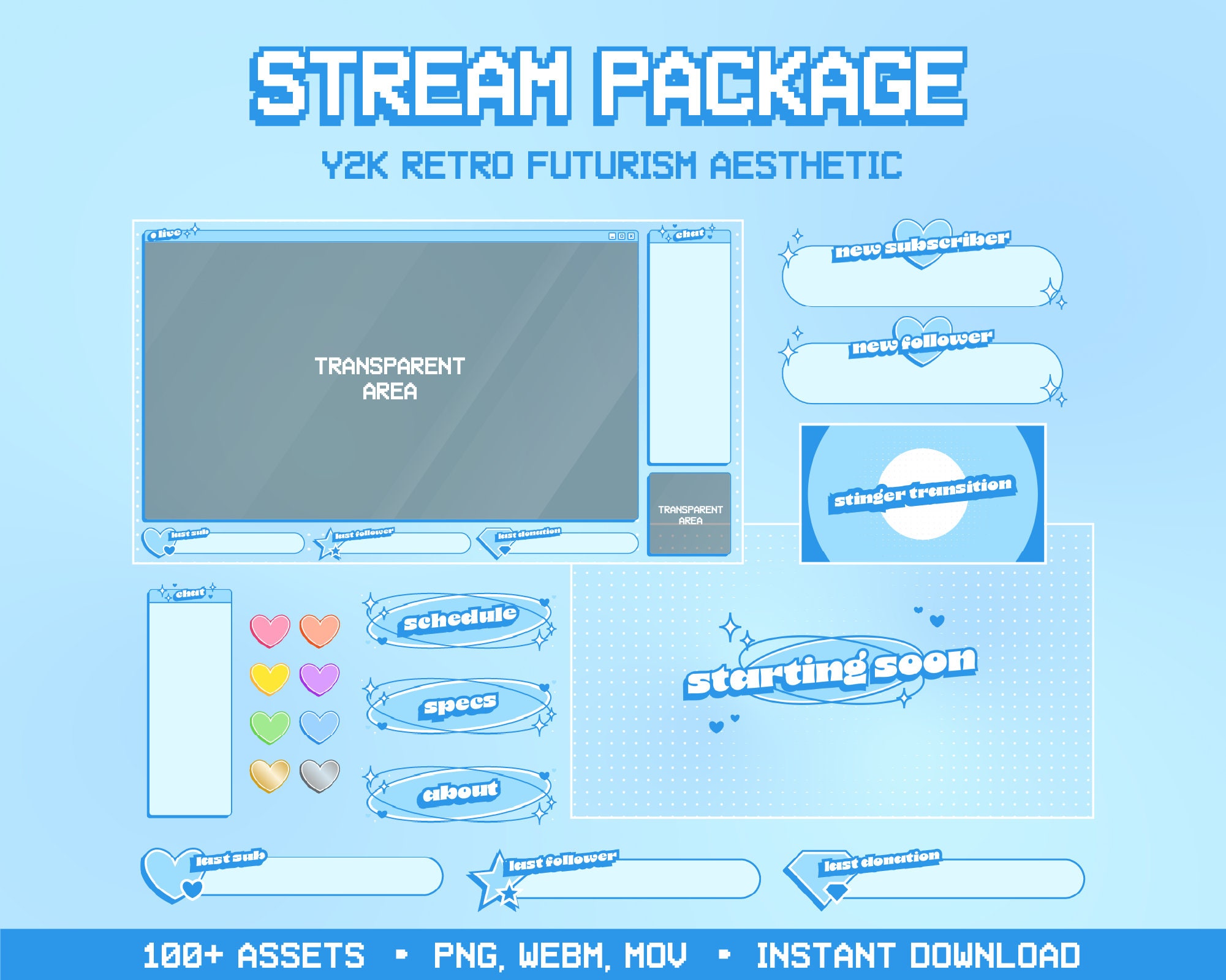 Animated Blue Twitch Overlay Stream Package | Y2K Retro Aesthetic ...