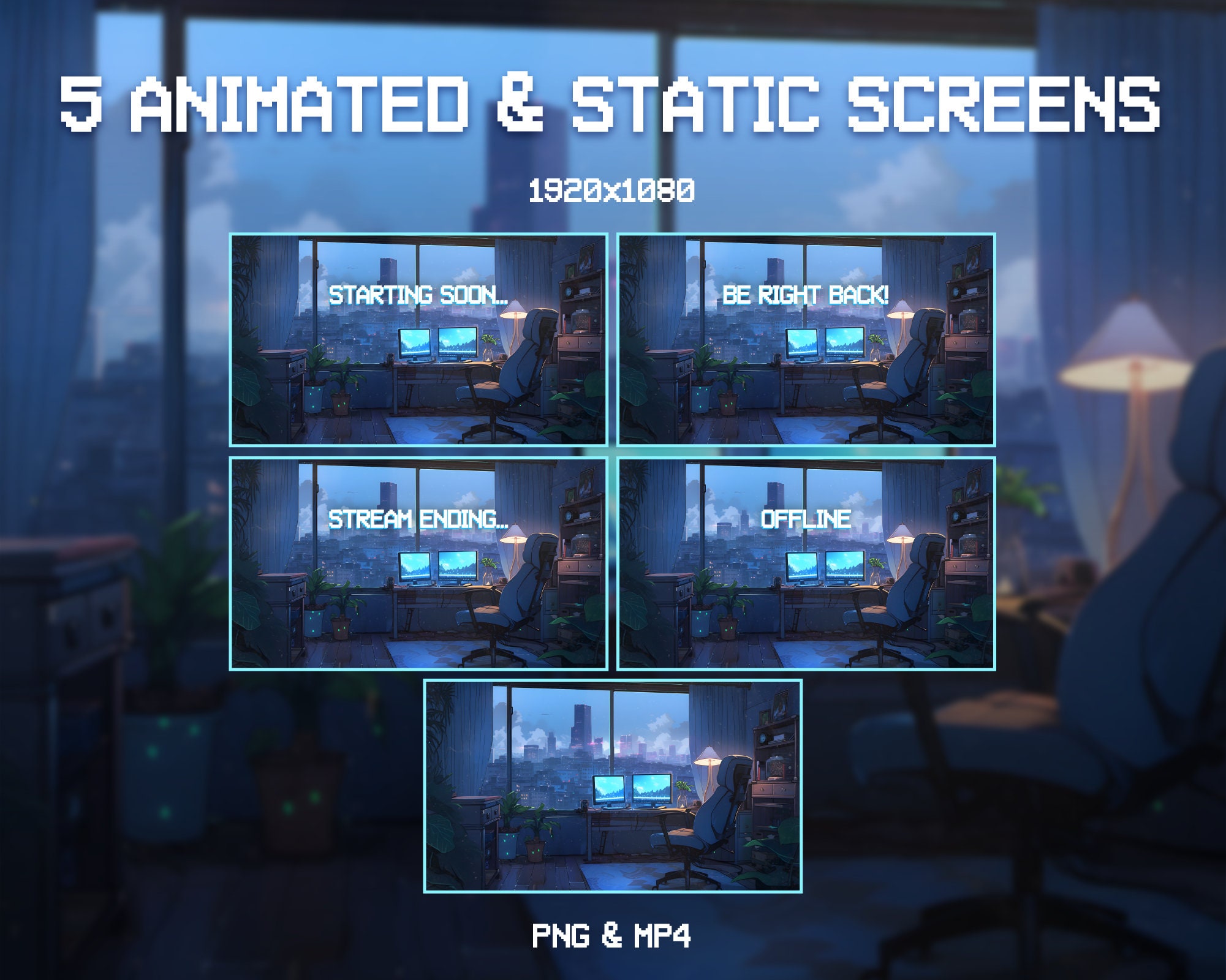 Animated Lofi Twitch Stream Screens Lofi Streaming Setup Game Room ...