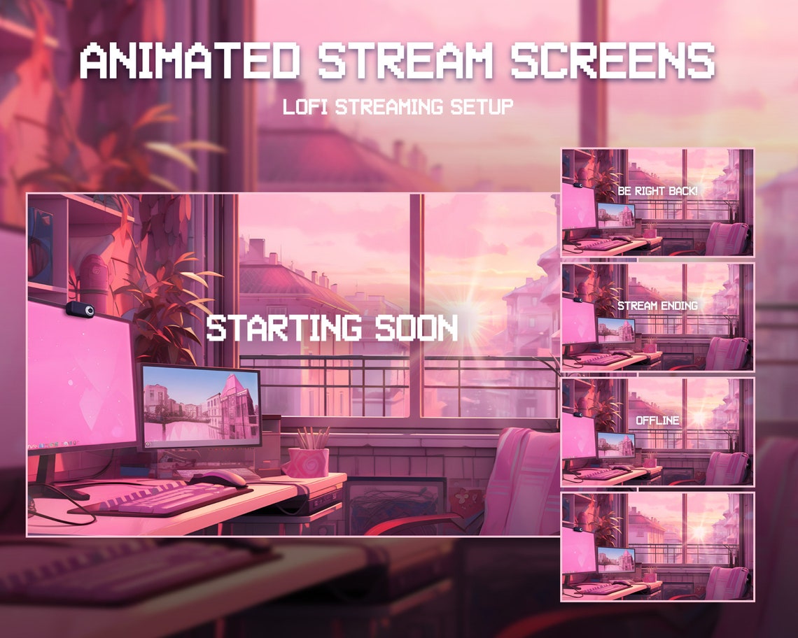 Animated Lofi Twitch Stream Screens Twitch Overlay Pink - Etsy