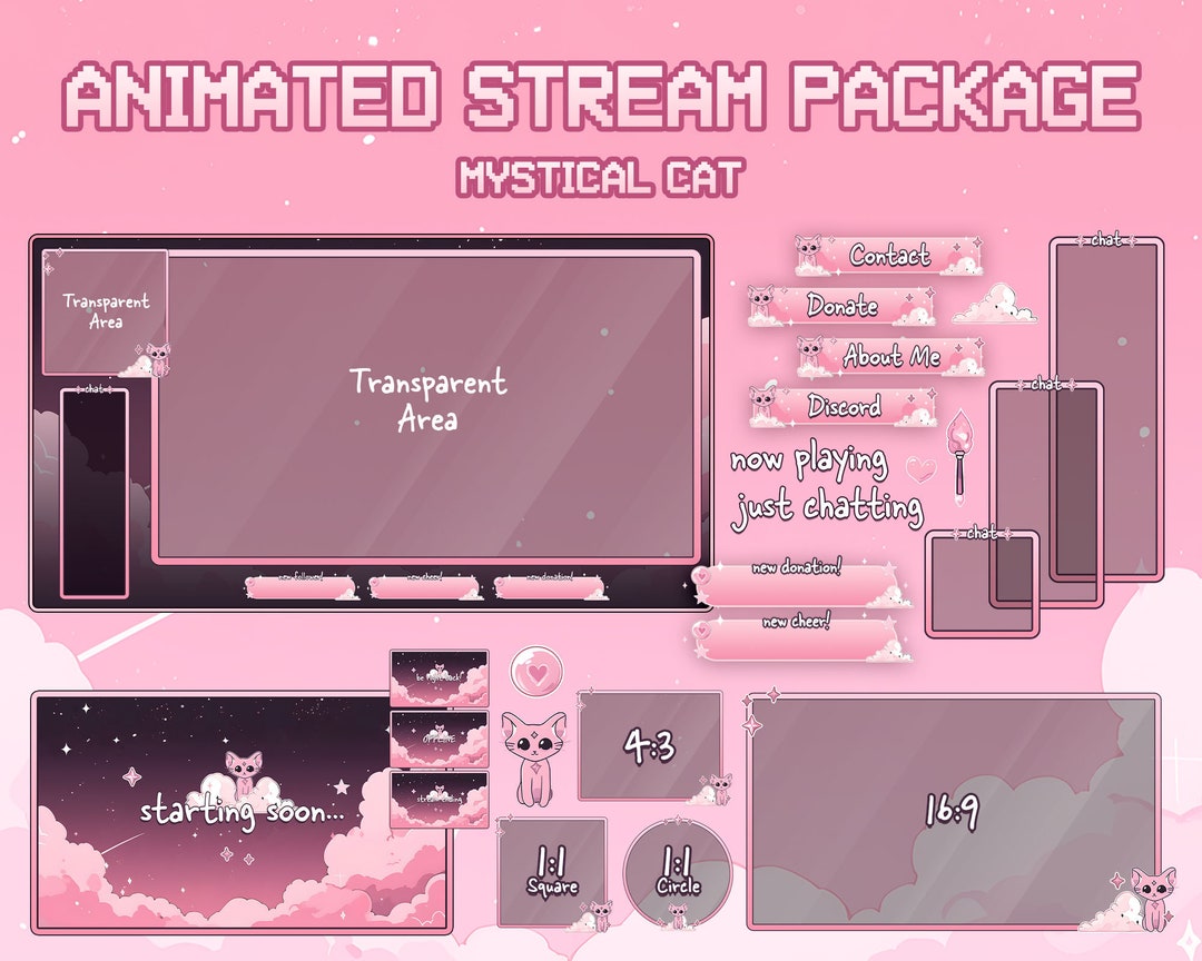 Animated Cozy Twitch Overlay Stream Package | Mystical Cat | Twitch ...