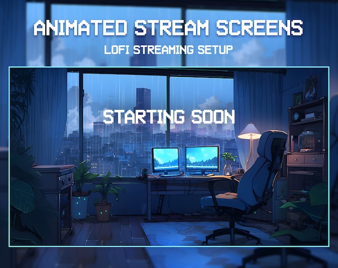 Animated Lofi Twitch Stream Screens | Twitch Overlay Blue | Twitch ...