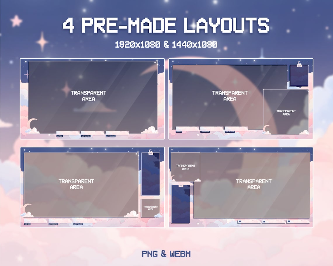 Animated Cozy Twitch Overlay Stream Package Dreamy Night Sky Twitch Overlay Pink Twitch Chat ...