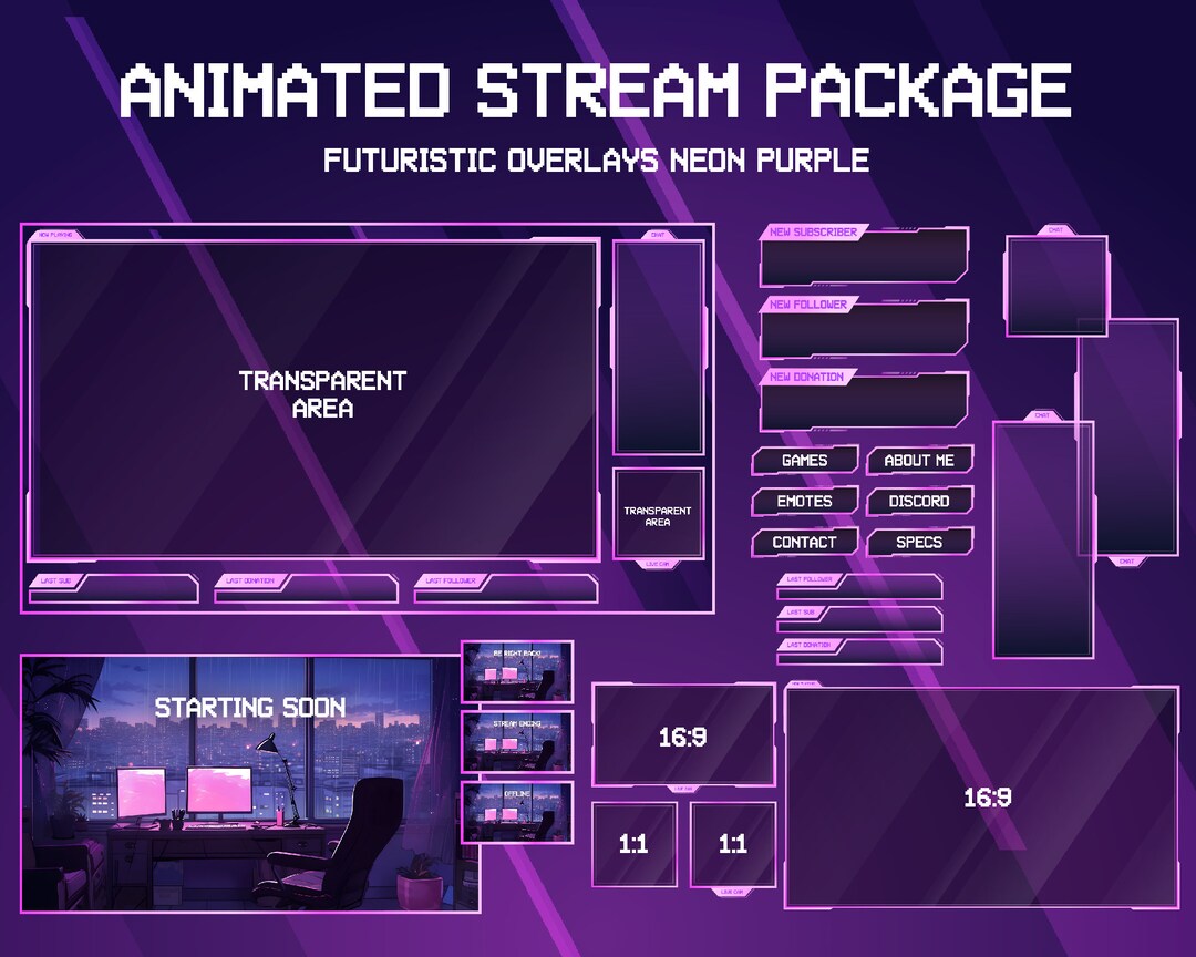 Animated Lofi Twitch Overlay Stream Package Game Room | Cool Neon ...